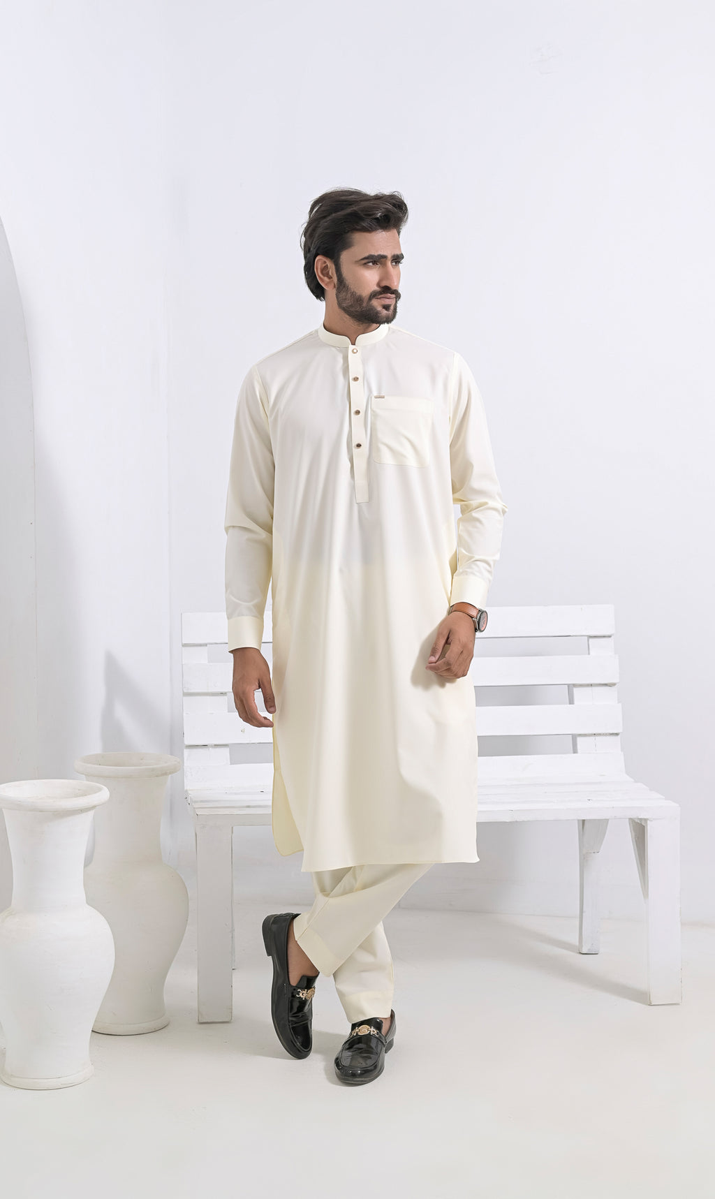 Sarwal Kameez SOFT line - Cream – islamitischekleding.nl