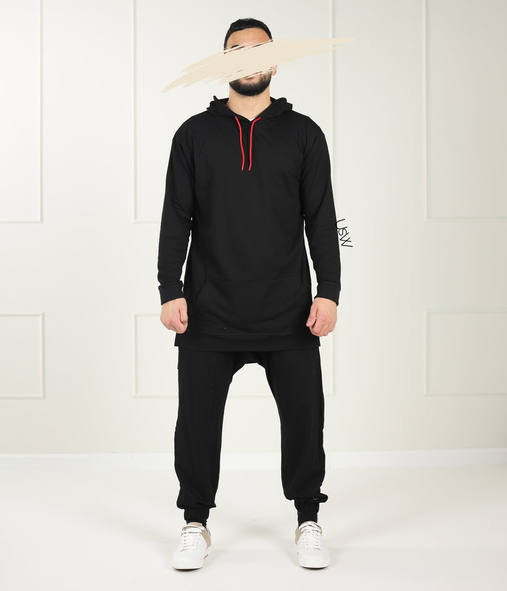 Men Long Track Suit - Black - Cotton - natural fabrics - covered ...