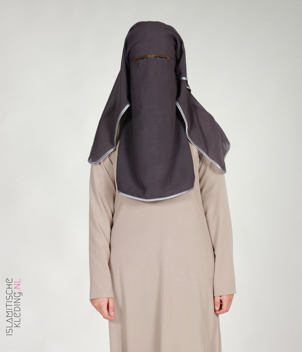 Satin Niqab Dark Gray – islamitischekleding.nl
